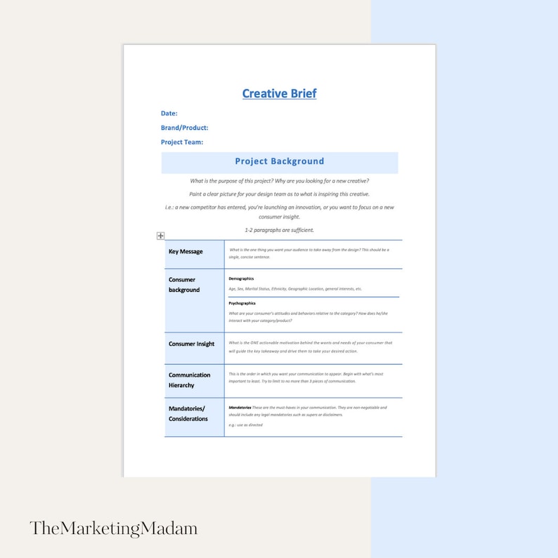 Creative Design Brief Template Microsoft Word - Etsy