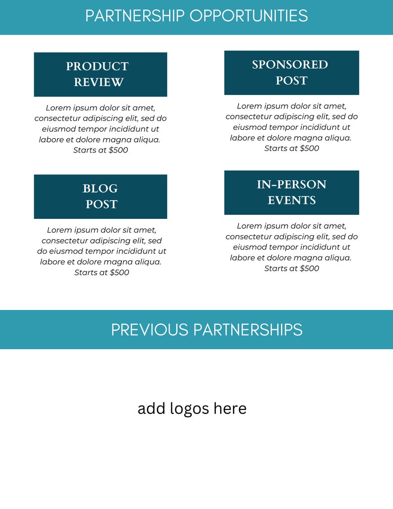 Two Page Teal Media Kit Template Canva, Influencer Media Kit, Blogger ...