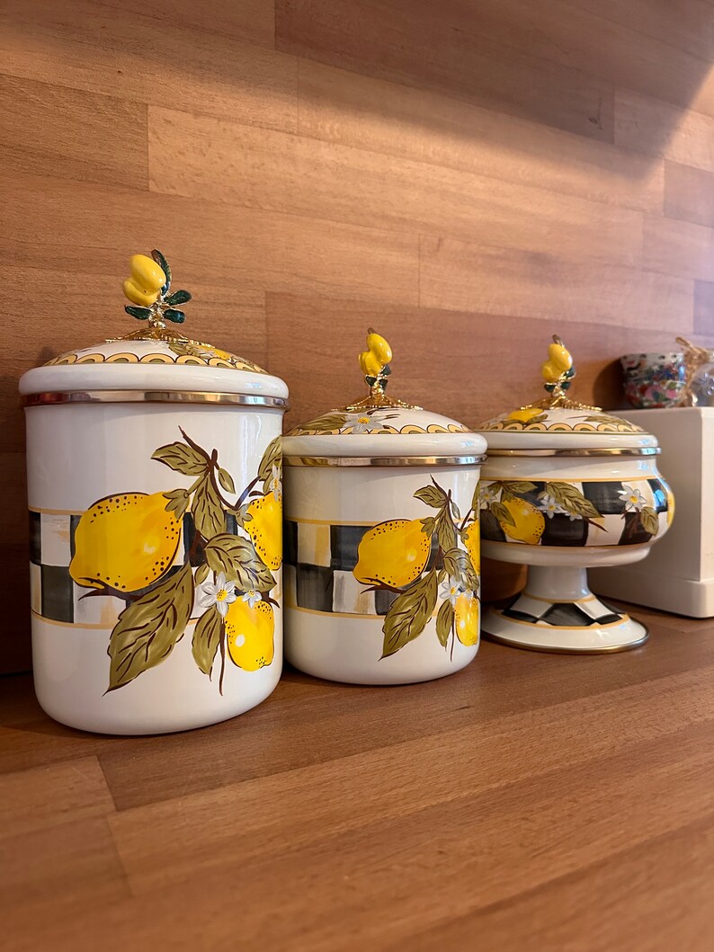Enamel Limoncello Jar Set, Container Set, Kitchen Container, Lemon Jar ...
