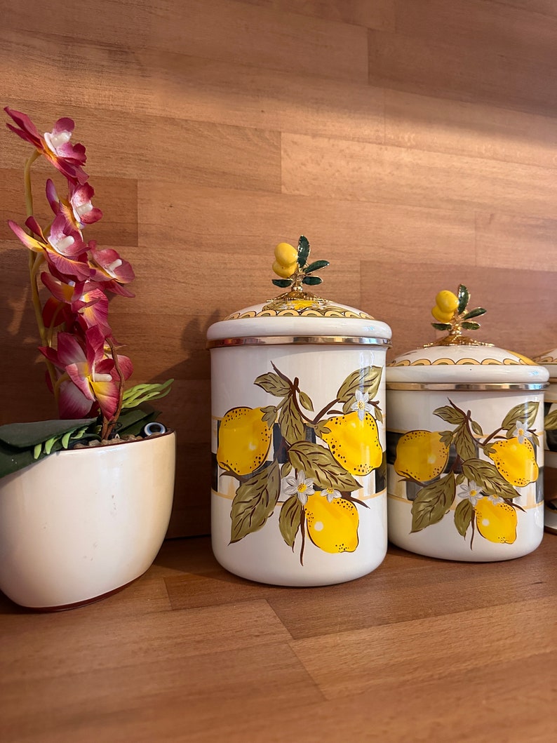 Enamel Limoncello Jar Set, Container Set, Kitchen Container, Lemon Jar ...