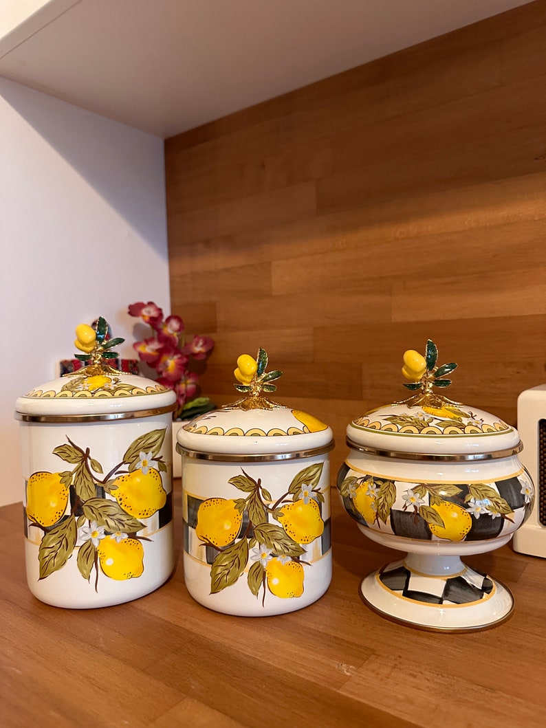 Enamel Limoncello Jar Set, Container Set, Kitchen Container, Lemon Jar ...