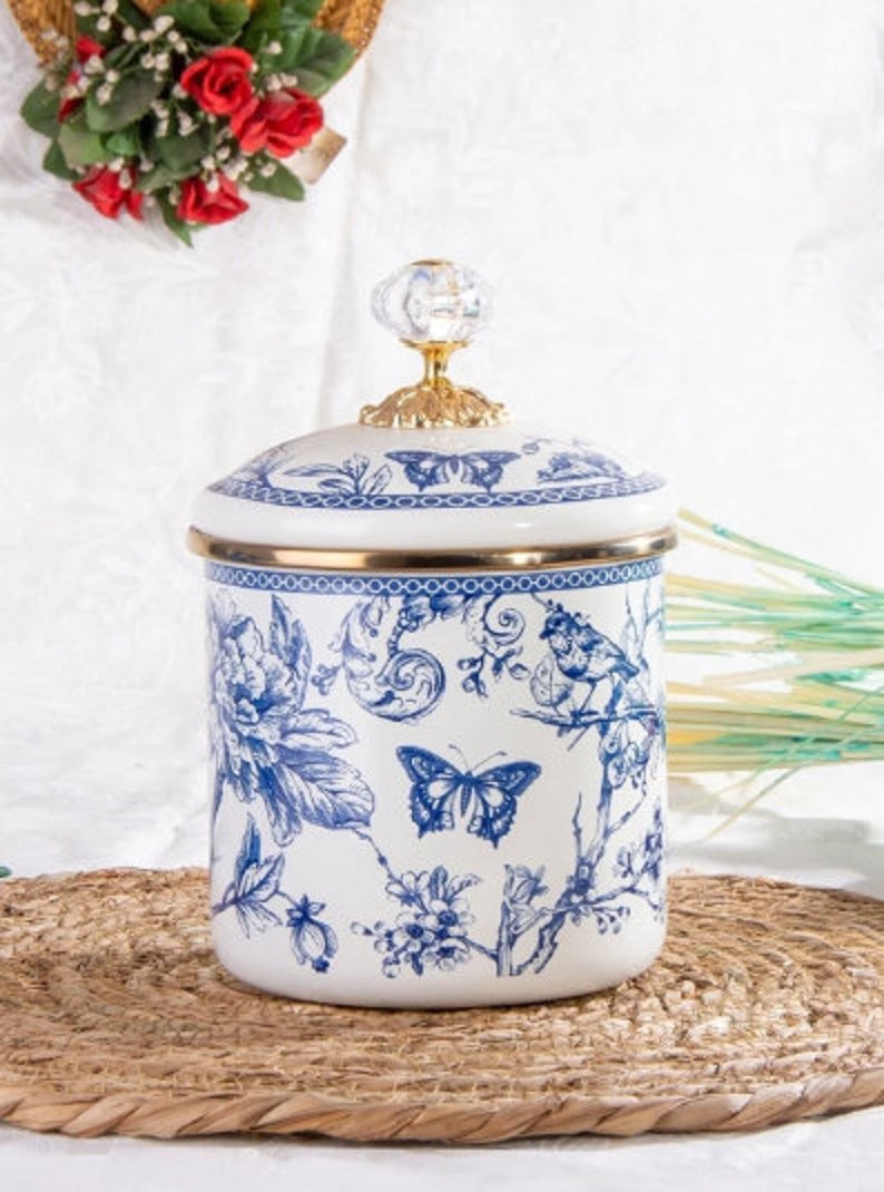 Enamel Vintage Blue Spring Jar 15 Cm, Sugar Cookie Jar, Kitchen ...