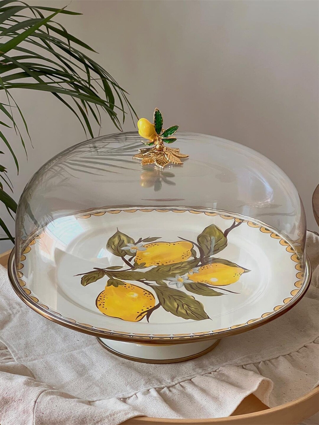 Limoncello Enamel Cake Stand, Footed Serving Platter, Lemon Yellow Cake ...