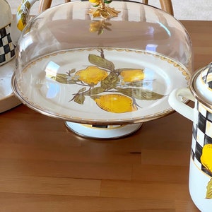 Limoncello Enamel Cake Stand, Footed Serving Platter, Lemon Yellow Cake ...