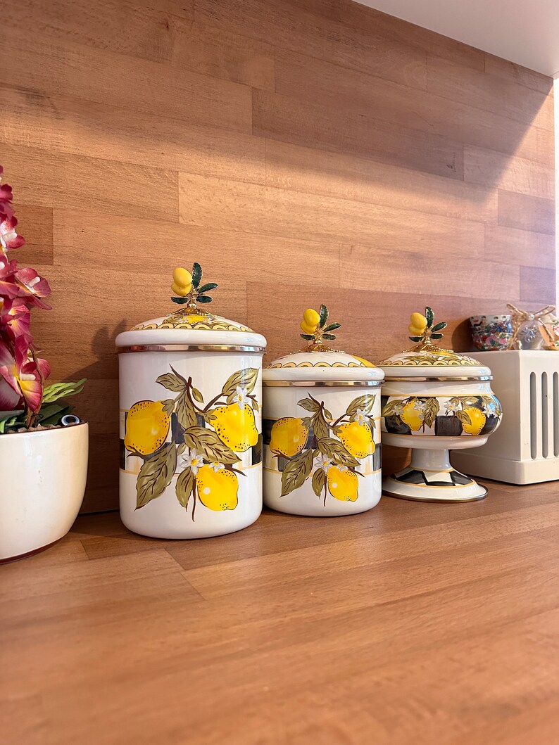 Enamel Limoncello Jar Set, Container Set, Kitchen Container, Lemon Jar ...