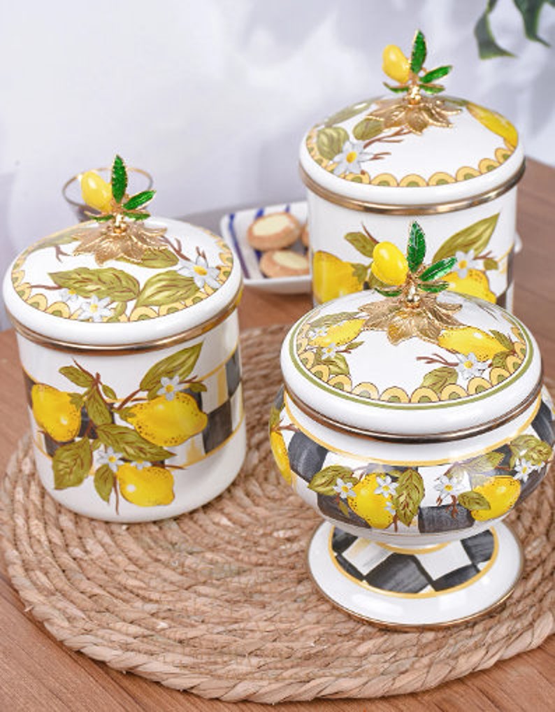 Enamel Limoncello Jar Set, Container Set, Kitchen Container, Lemon Jar ...