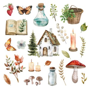 350+ Mega Bundle Watercolor Cottagecore PNG Elements, Cozy Country ...