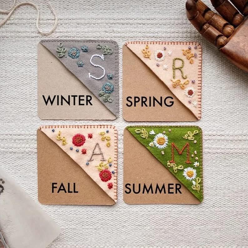 Personalized Hand Embroidered Corner Bookmark Felt Triangle Page ...