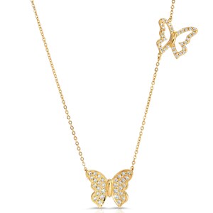 Double Butterfly Necklace With Diamonds - Etsy