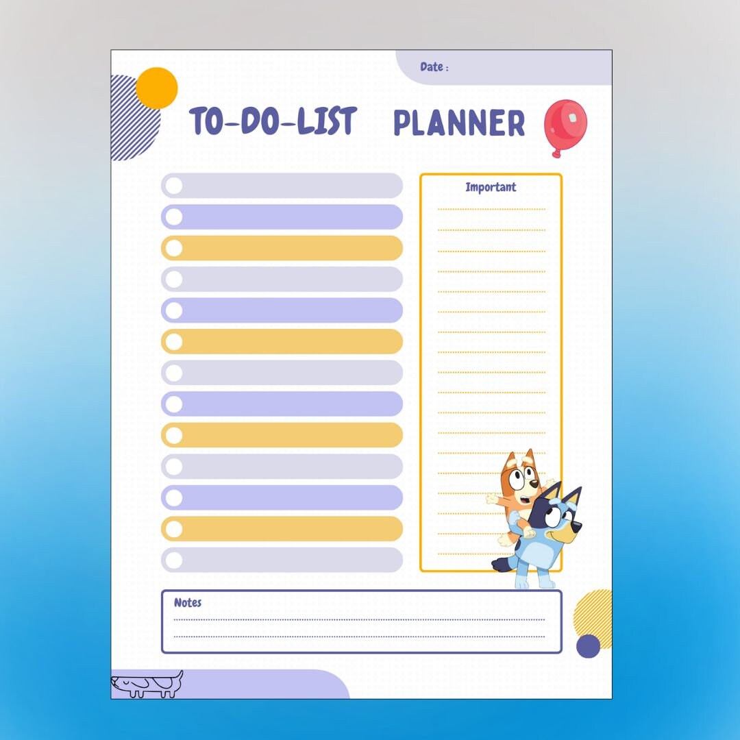 Bluey Inspired to Do List Planner - *digital Download* - Etsy