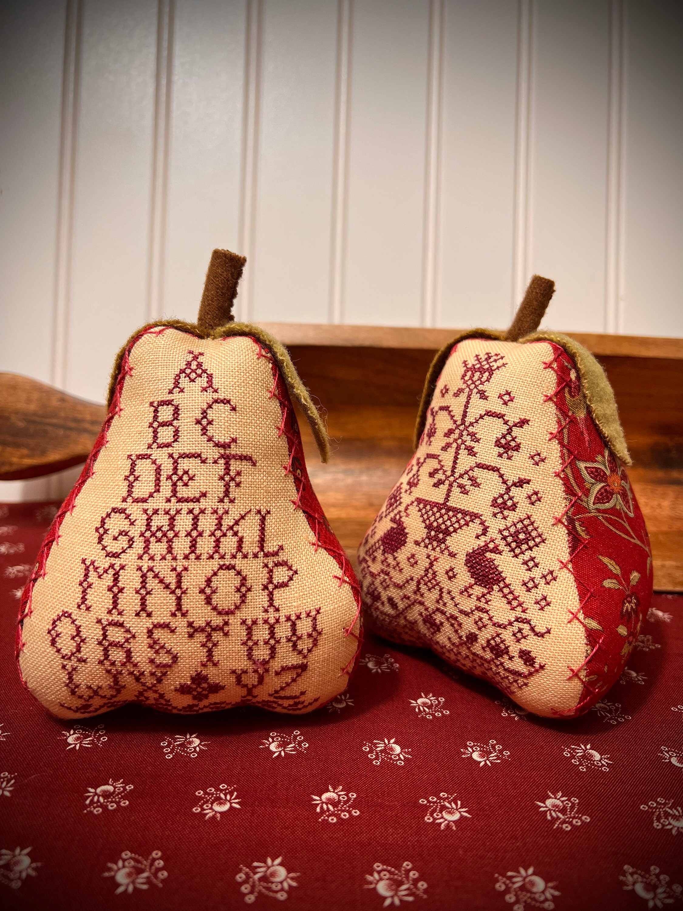 Redwork Pears Cross Stitch Chart by Annie Beez Folk Art Pears ...