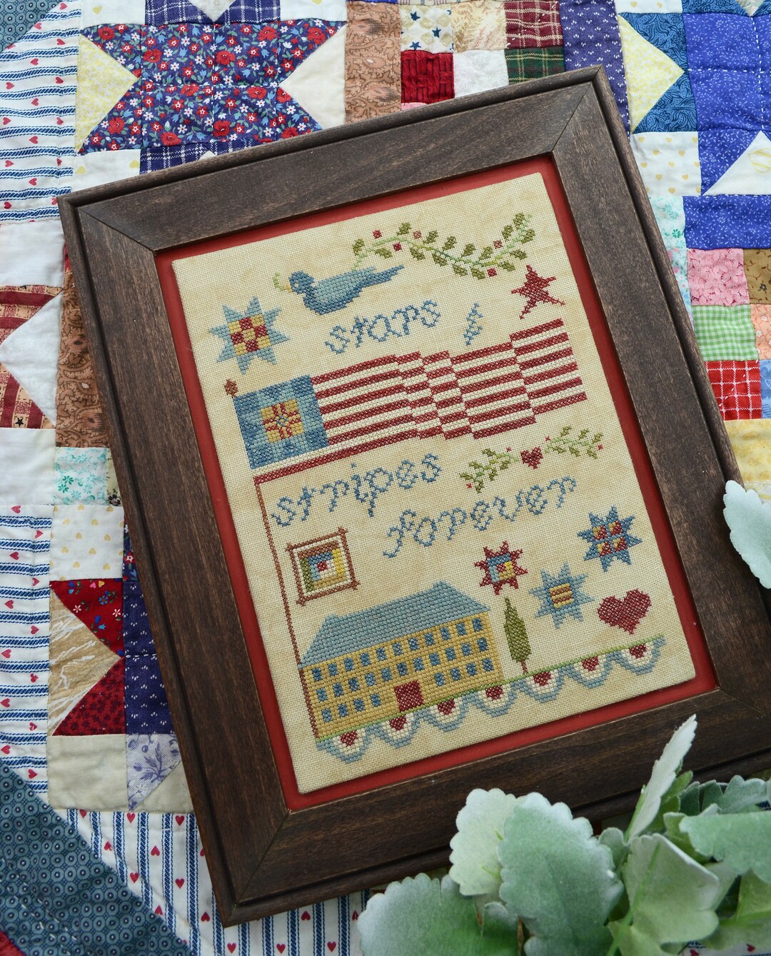 Stars and Stripes Forever Cross Stitch Pattern Flag Birds Quilts House ...