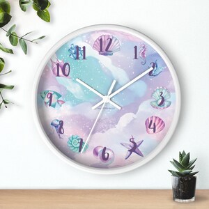 Cute Seashell Clock for Nature Lover Gift Idea for Her Watercolor Sea ...