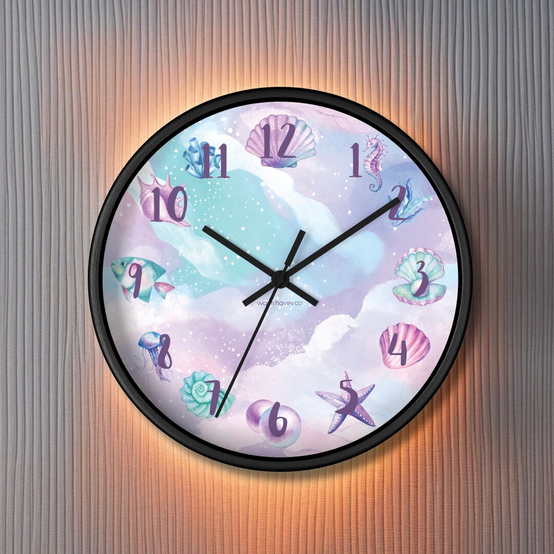 Cute Seashell Clock for Nature Lover Gift Idea for Her Watercolor Sea ...