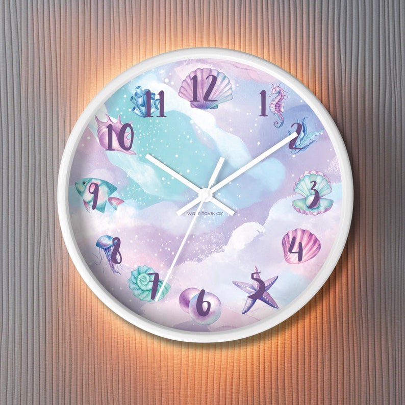 Cute Seashell Clock for Nature Lover Gift Idea for Her Watercolor Sea ...