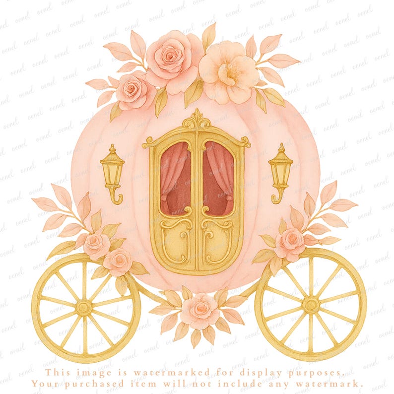 Pumpkin Carriage Clipart – Watercolor Fairytale Carriage PNG for ...