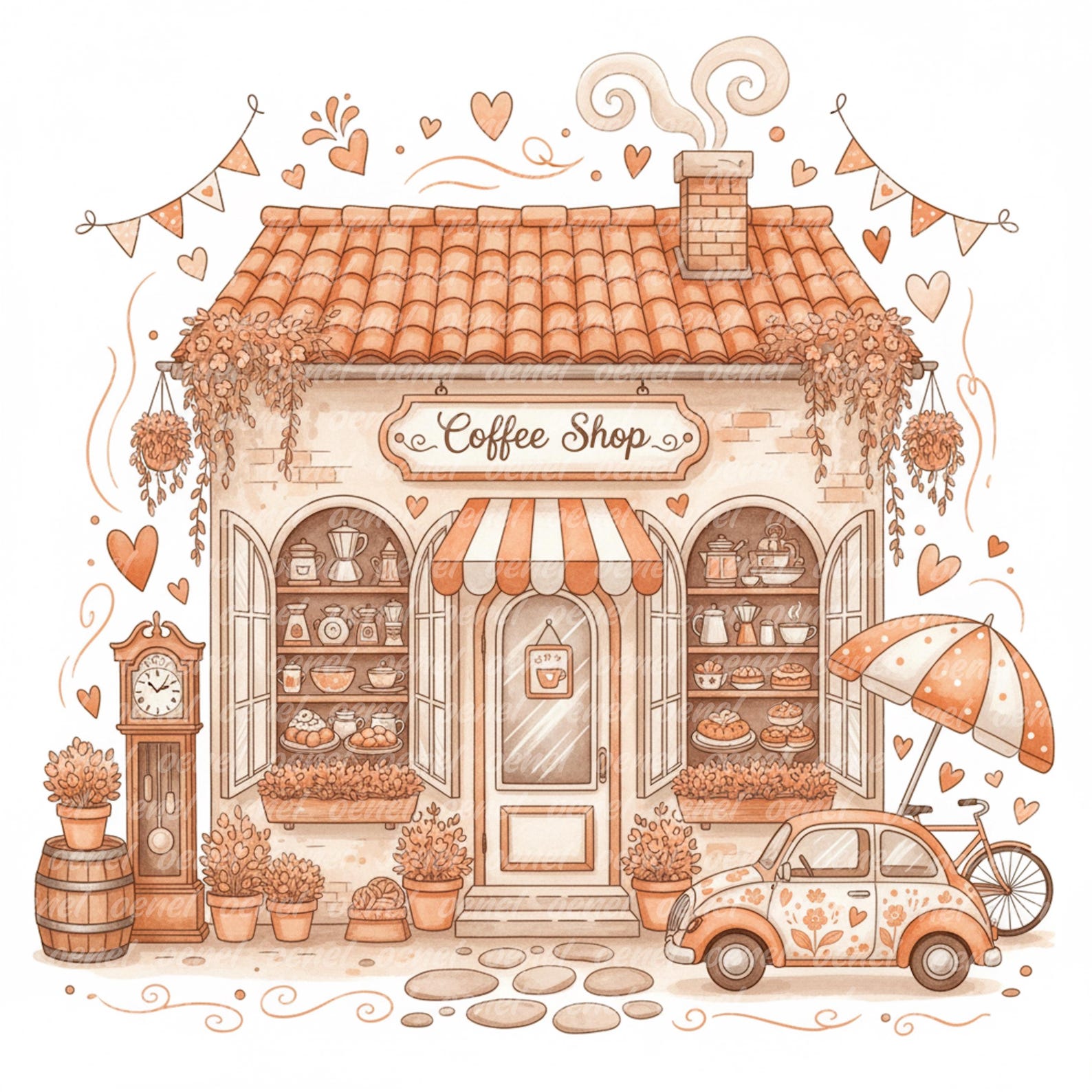 Coffee Shop Clipart Watercolor JPG Commercial Use - Etsy UK