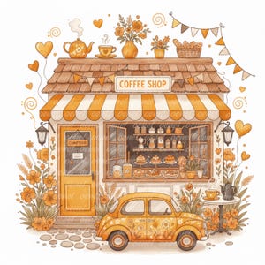 Coffee Shop Clipart Watercolor JPG Commercial Use - Etsy