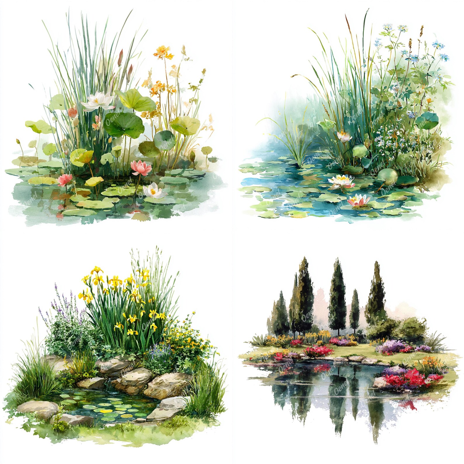 Garden Pond Clipart Watercolor JPG Commercial Use - Etsy