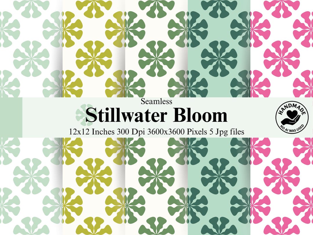 Stillwater Bloom Digital Papers, Seamless Minimalist Patterns, Instant ...
