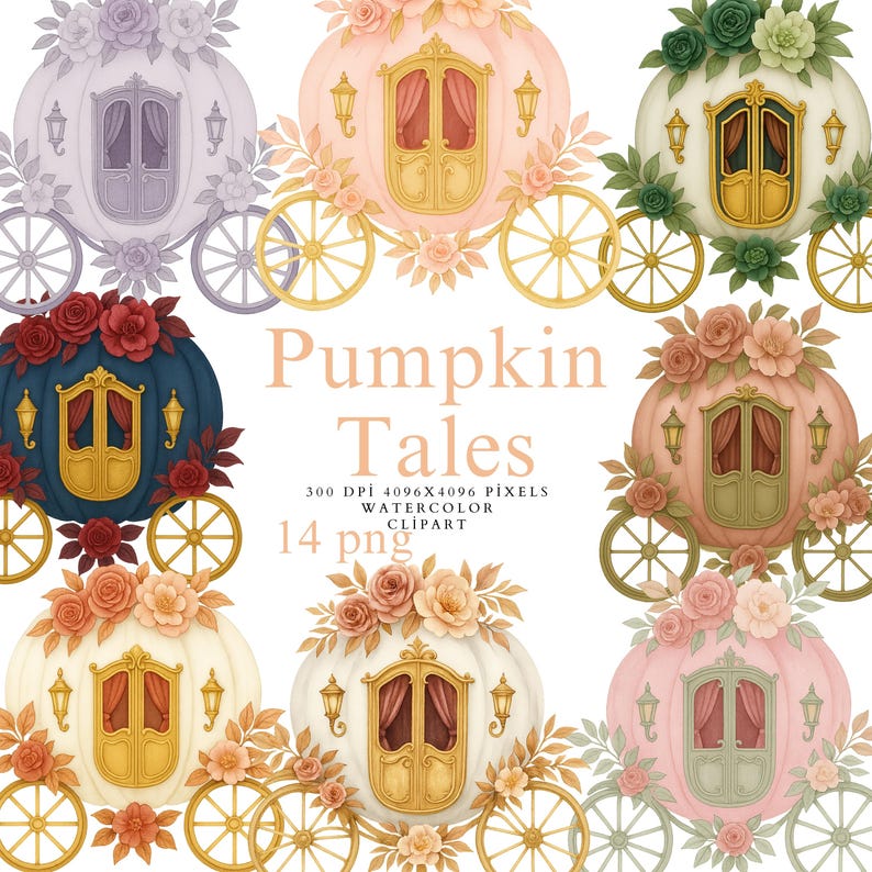 Pumpkin Carriage Clipart – Watercolor Fairytale Carriage PNG for ...