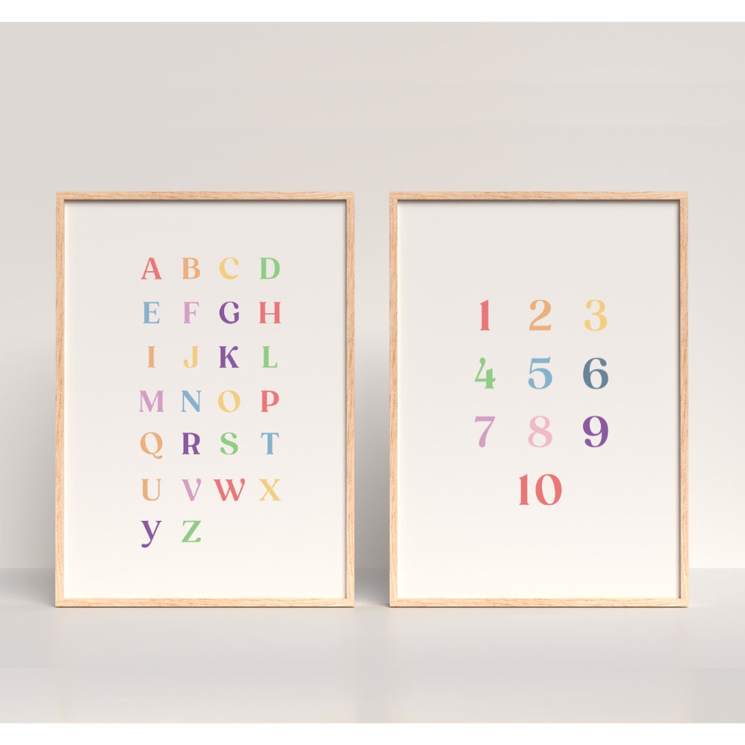 Alphabet Numbers Poster Educational Art Decor for Kids Children Rooms ...