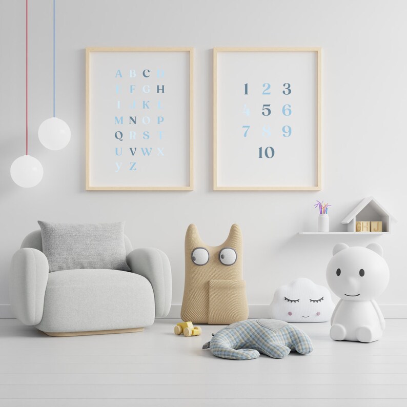 Alphabet Numbers Poster Educational Art Decor for Kids Children Rooms ...
