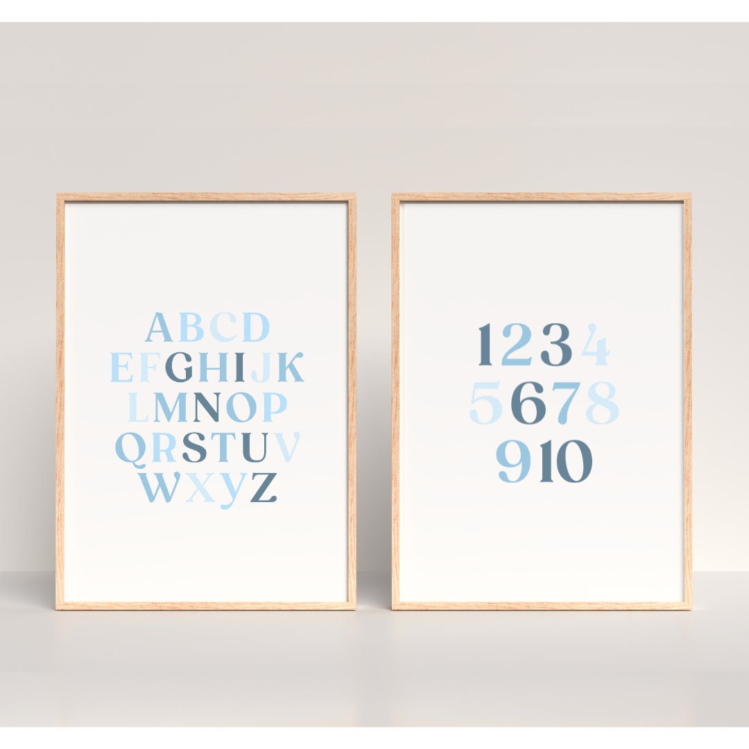 Alphabet Numbers Poster Educational Art Decor for Kids Children Rooms ...