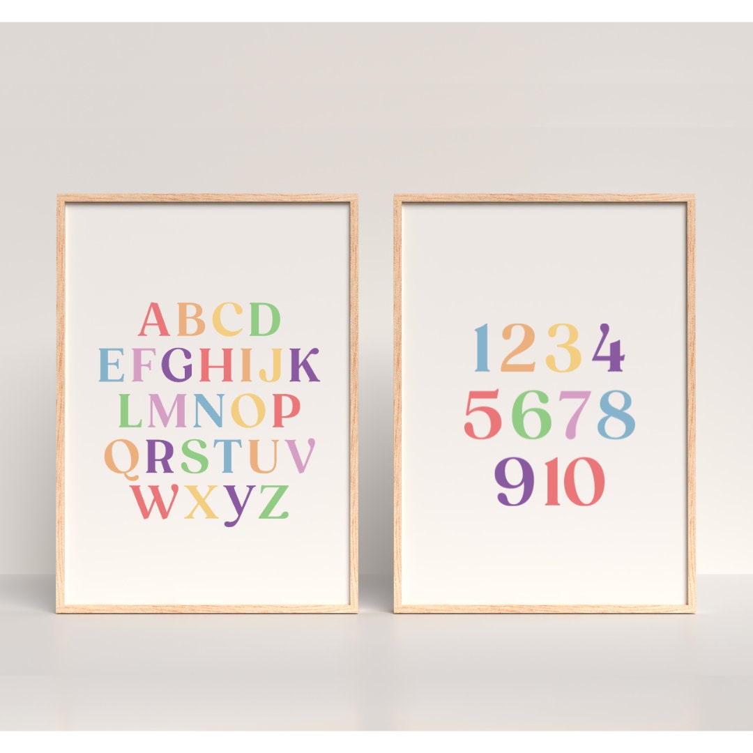 Alphabet Numbers Poster Educational Art Decor for Kids Children Rooms ...