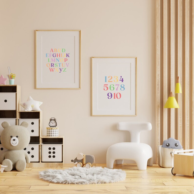 Alphabet Numbers Poster Educational Art Decor for Kids Children Rooms ...