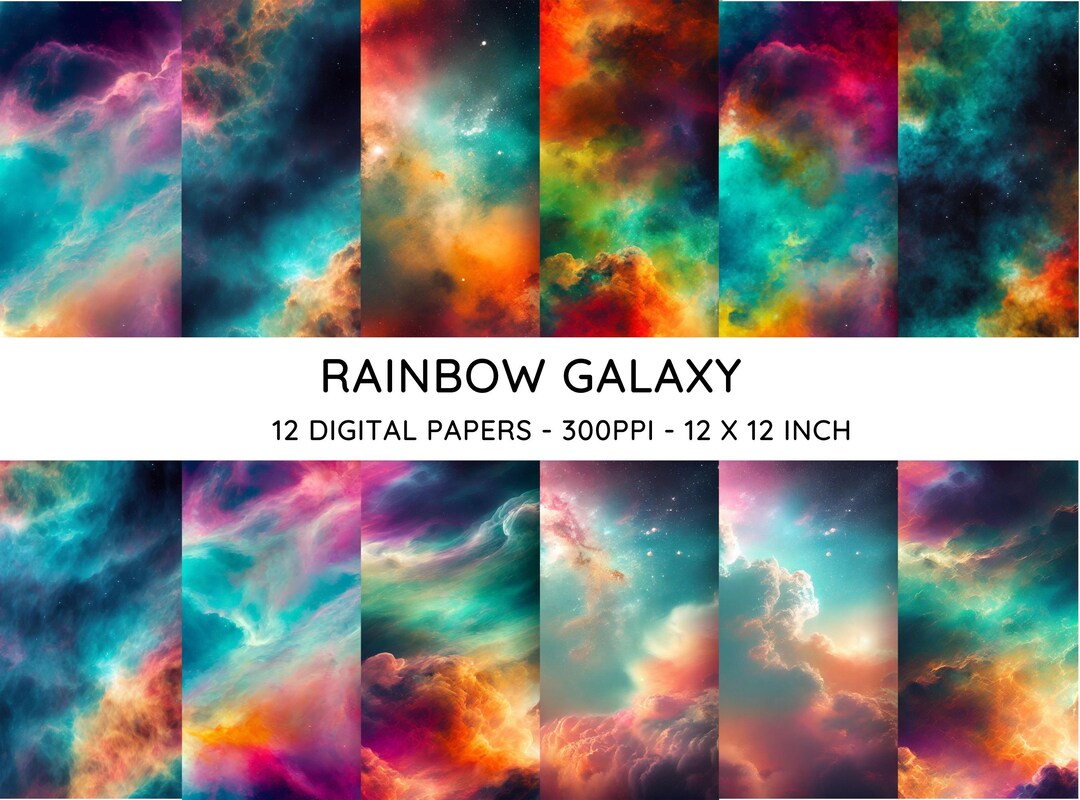 Rainbow Celestial Clouds Digital Paper Set, Sublimation, Pattern ...