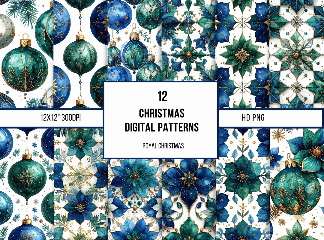 Blue Christmas Digital Paper Pack: Elegant Holiday Seamless Patterns - Etsy