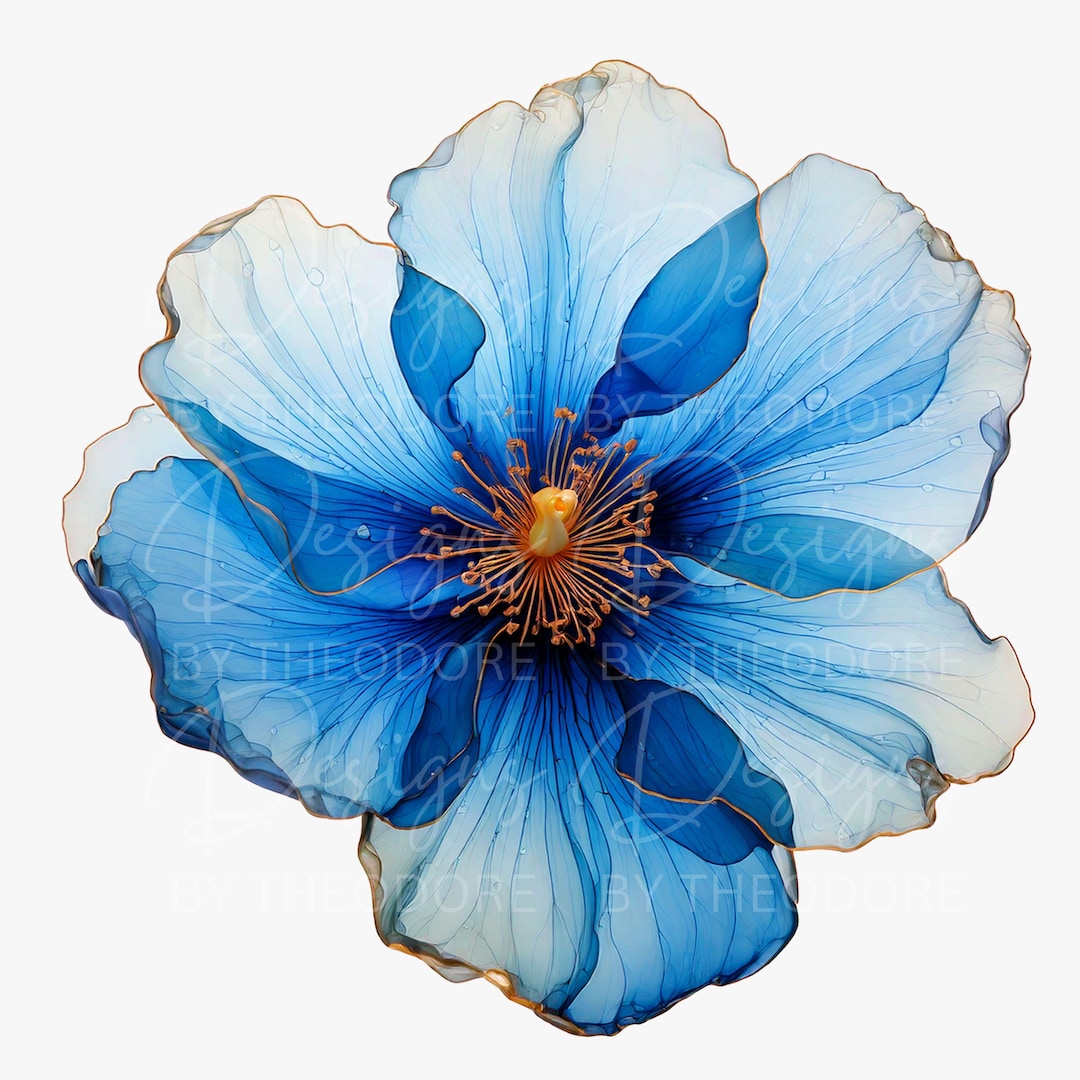 Blue Watercolor Flower Clipart: Alcohol Ink Floral Pngs (digital ...