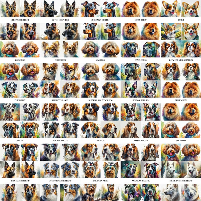 Watercolor Dog Breed Portraits: 200+ HD PNG Images - Etsy