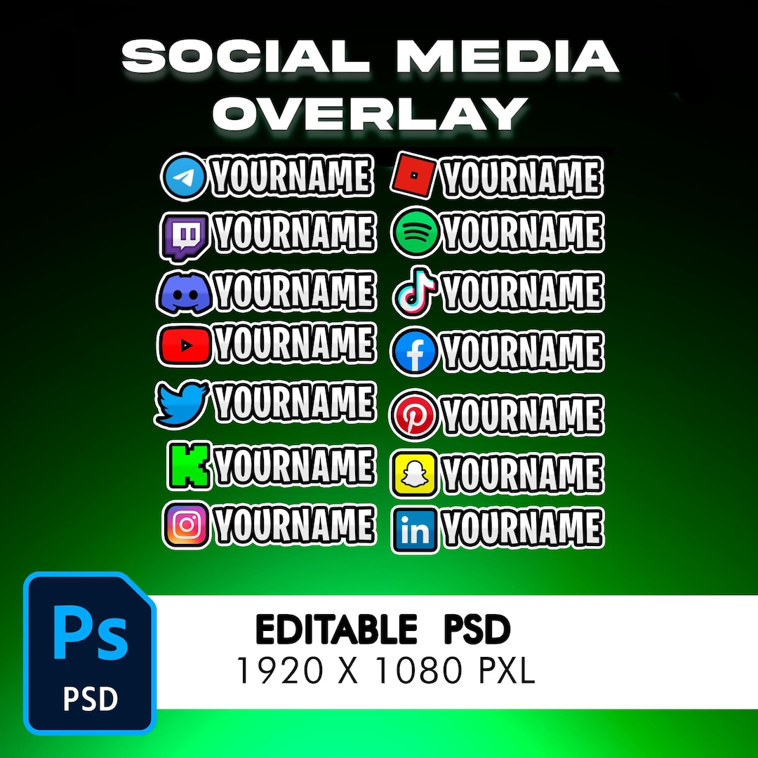 Social Media OVERLAY for Streaming | Twitch Discord Youtube Twitter Kick Instagram Spotify ...
