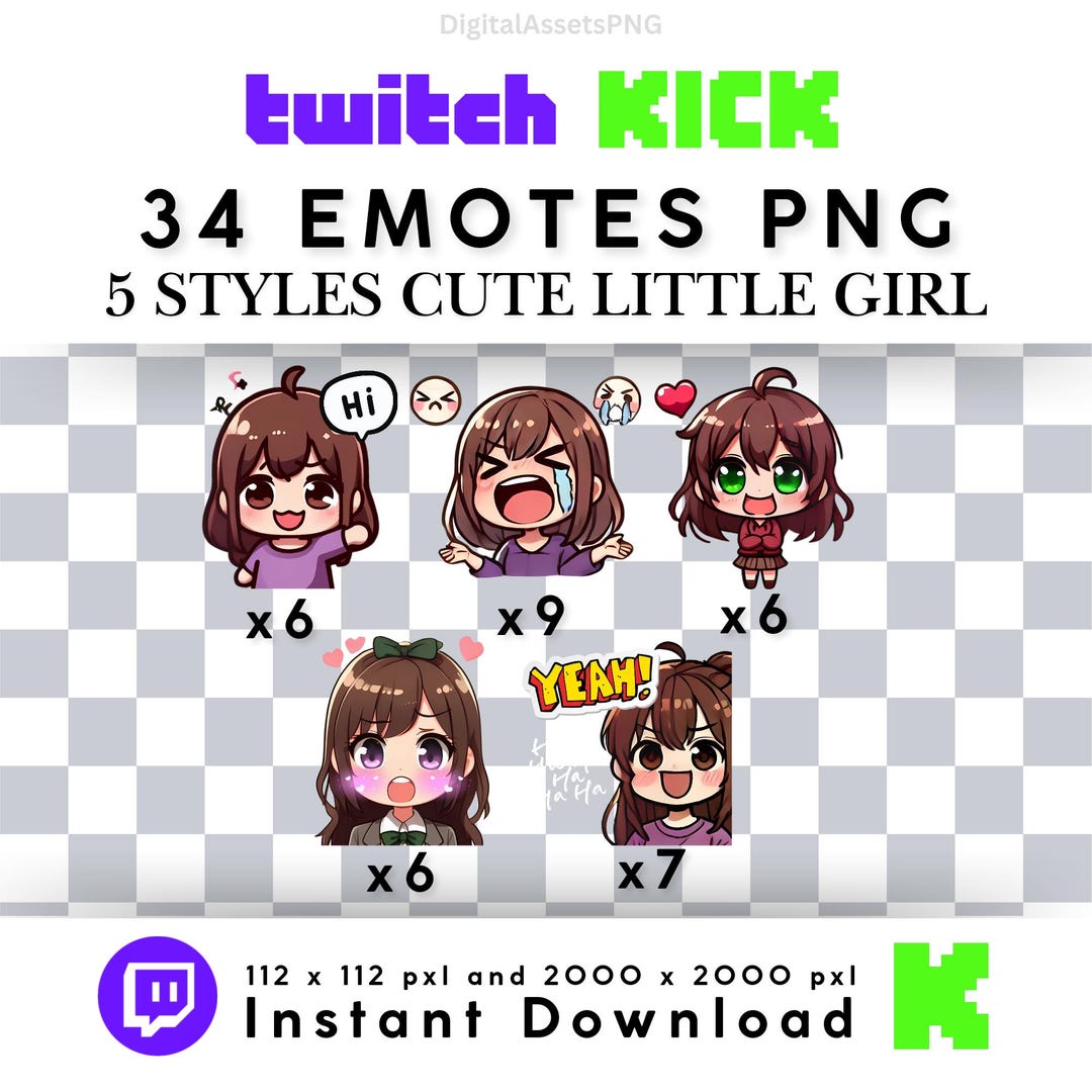 34 EMOTES PNG for Twitch & Kick Pack | Emotes Twitch and Kick Cute ...