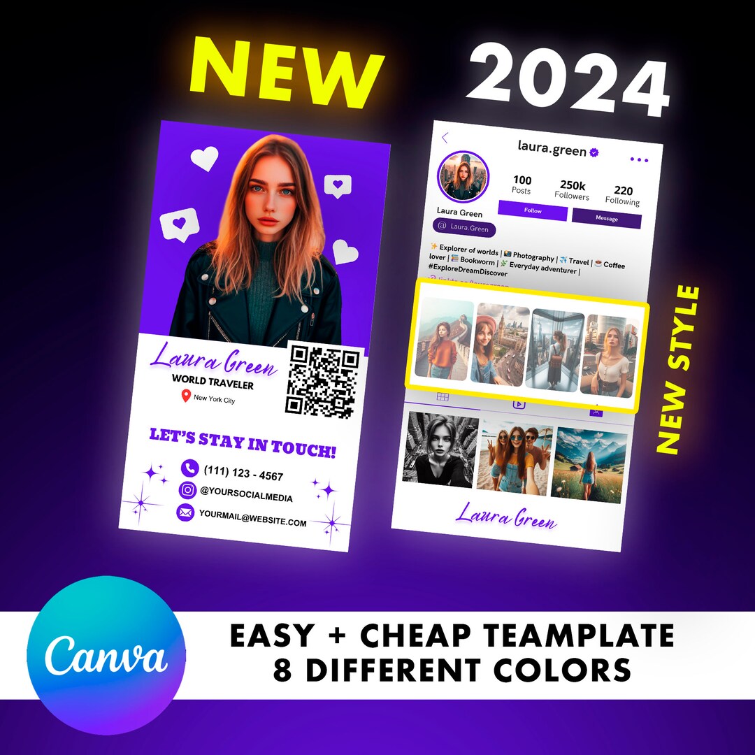 2024 NEW INSTAGRAM Profile Template Card, Instagram Template Canva ...