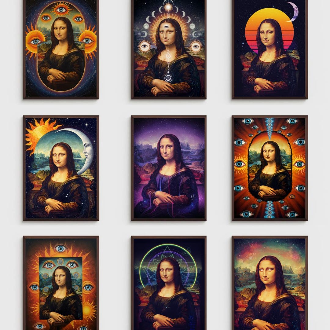 Trippy Mona Lisa Art Prints: Psychedelic Astrology Decor (set of 9 ...