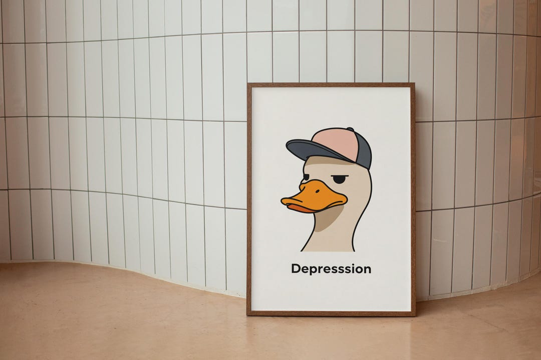 Sad Duck Art Print, Dark Humor Meme Poster, Funny Quirky Wall Decor ...