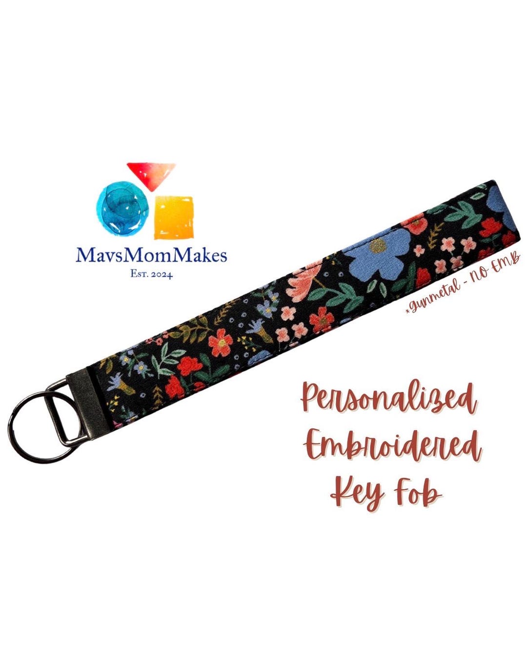 Metallic Floral Embroidered Keychain: Personalized Key Fob - Etsy
