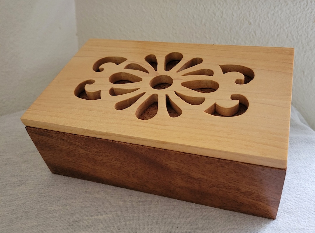 Mahogany and Maple Keepsake Box, Jewelry Box, Treasure Box, Scroll Saw Lid - Etsy