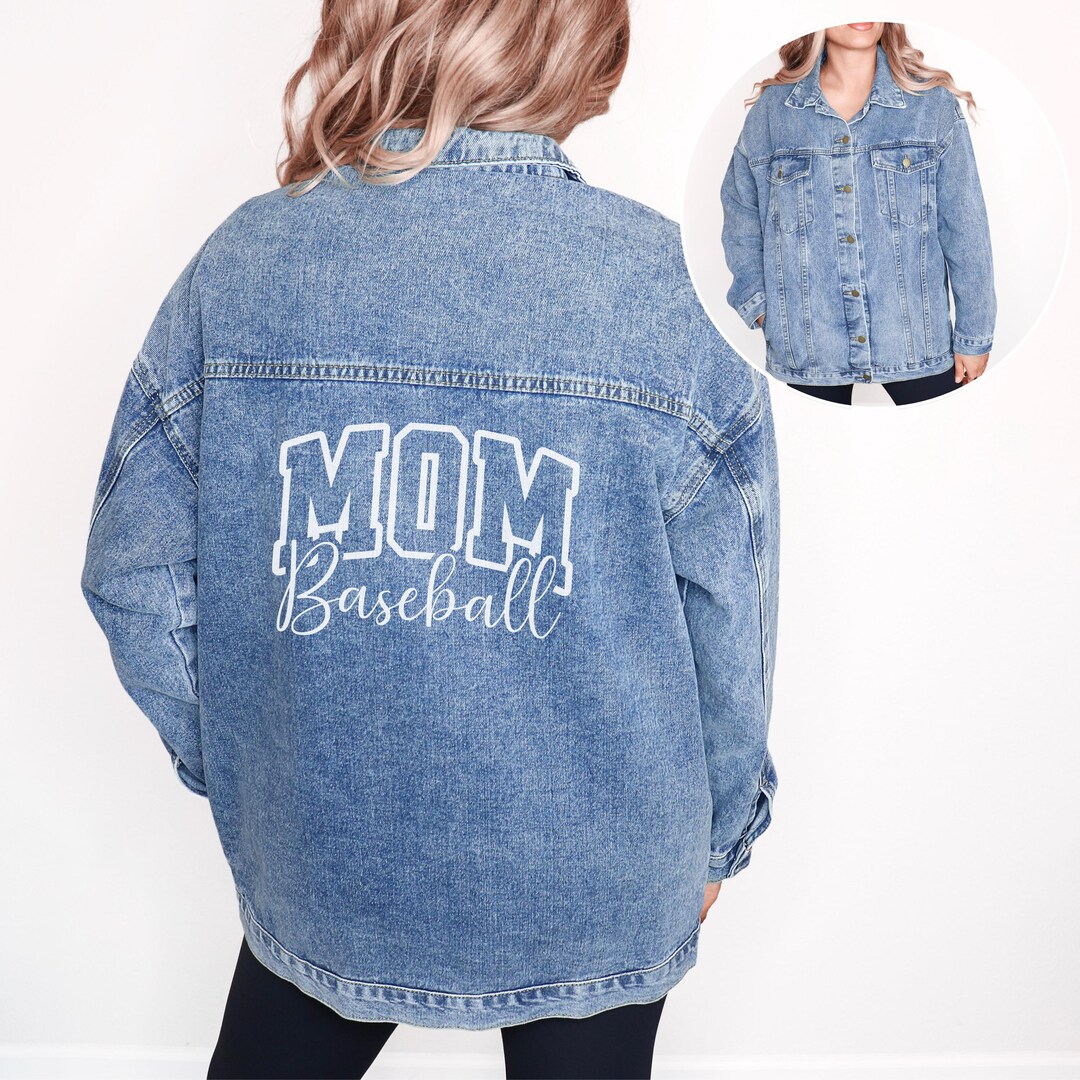 Varsity Baseball Mom Denim Jean Jacket, Baseball Mom Apparel, Sport Mom ...