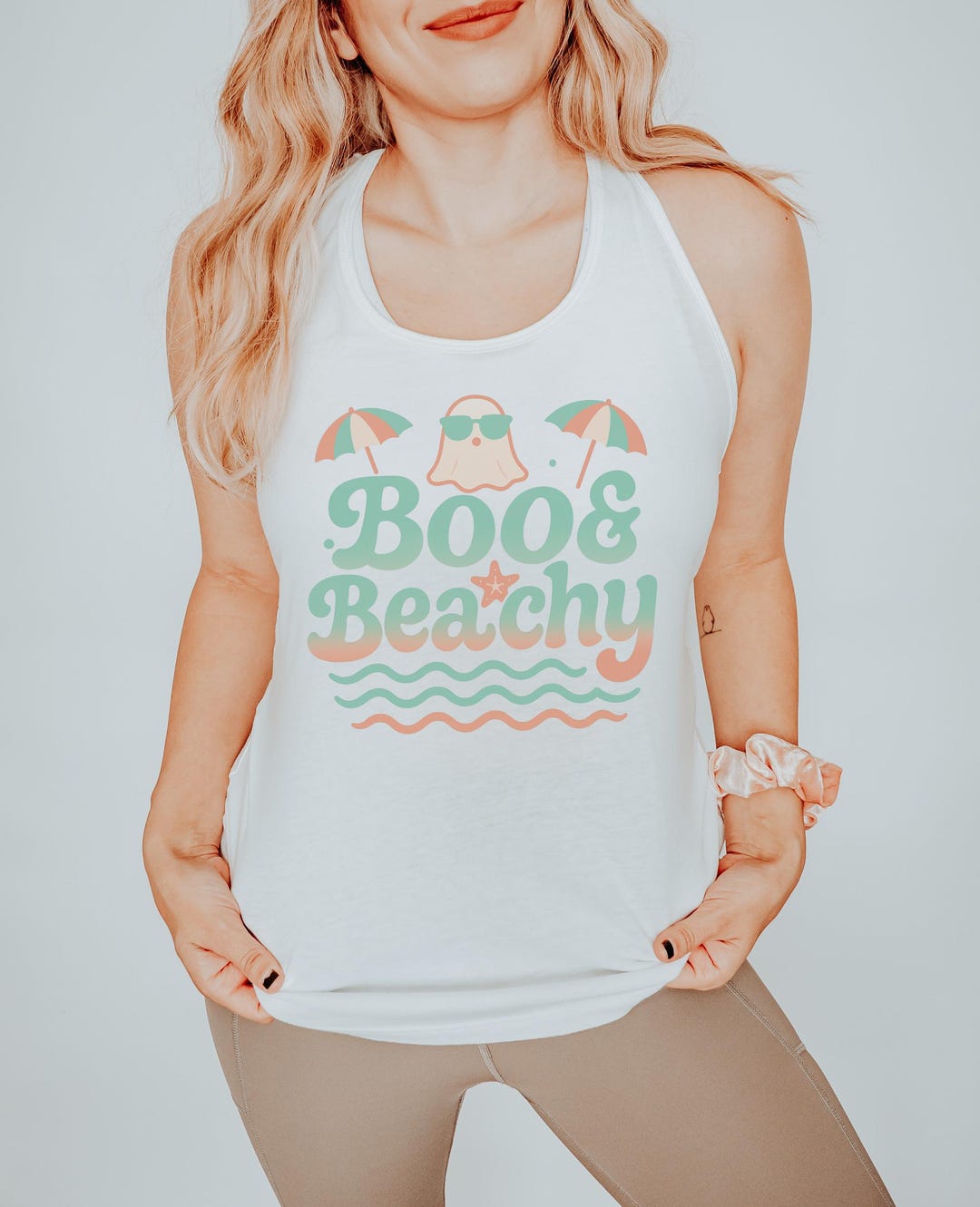 Boo and Beachy Tank Top, Summerween Ghost, Halloween Beach Party ...