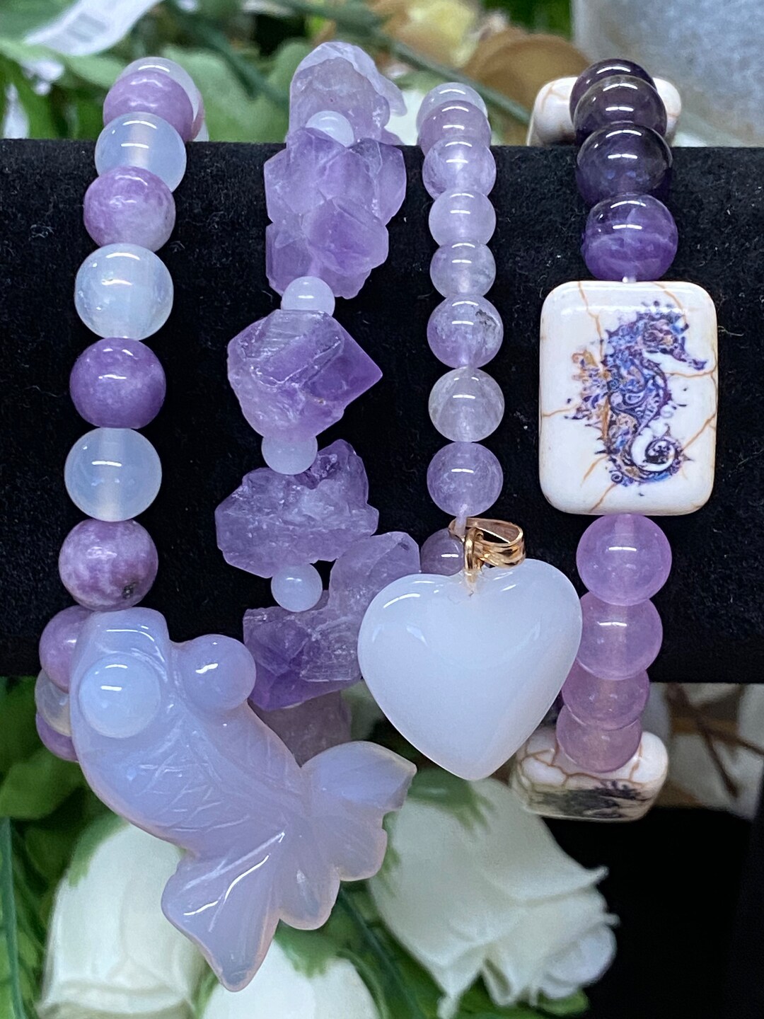 Purple Koi Fish Sea Horse Crystal Bracelet Collection Amethyst ...