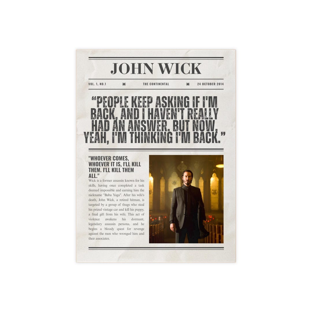 John Wick Newspaper Poster Ceramic Tile, Movie Lover Gift - Etsy