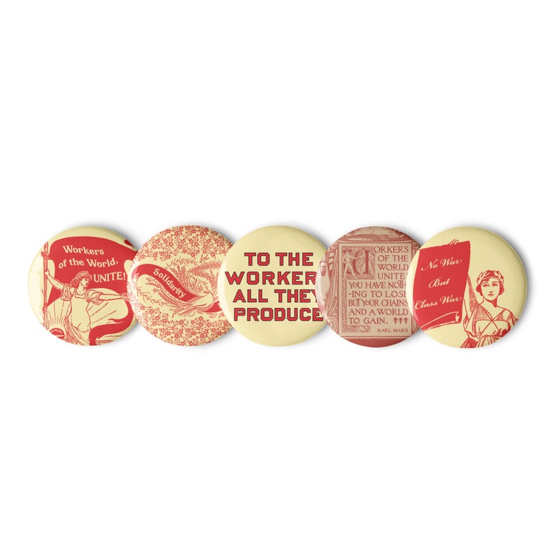 Set of Five Retro Leftist Pinbacks | Socialist, Communist, Solidarity ...