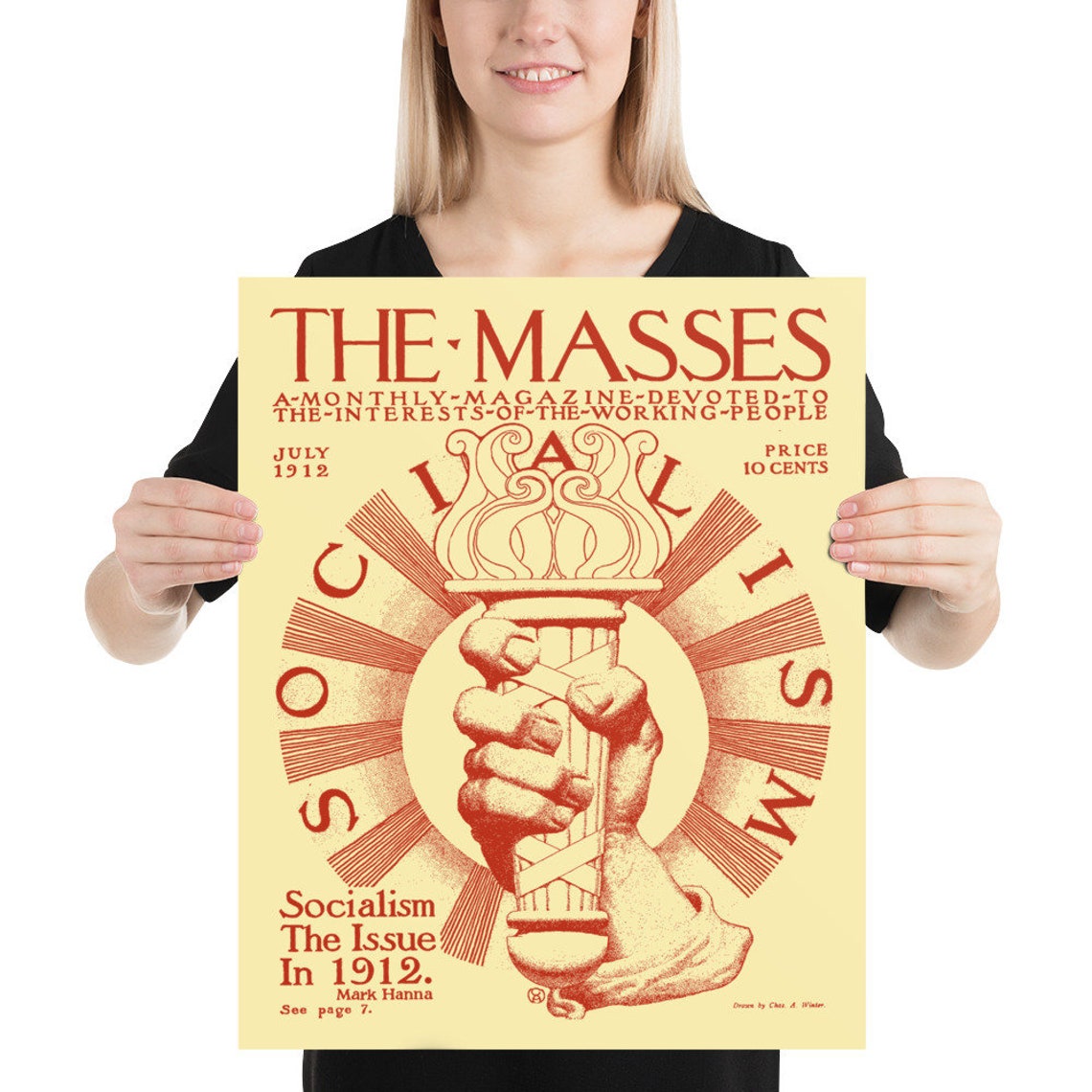 Socialist Poster: Hand with Torch Retro Masses 1912 Magazine | Etsy