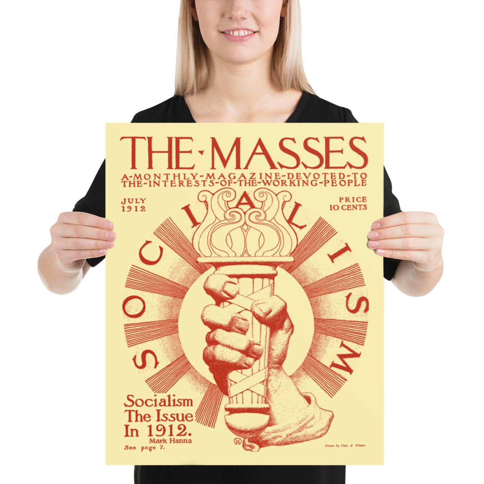 Socialist Poster: Hand With Torch Retro Masses 1912 Magazine Cover Art ...