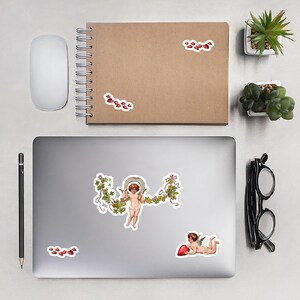 Lucky Cherubs Sticker Set, 5 Vinyl Victorian Cupids Stickers Horseshoe ...