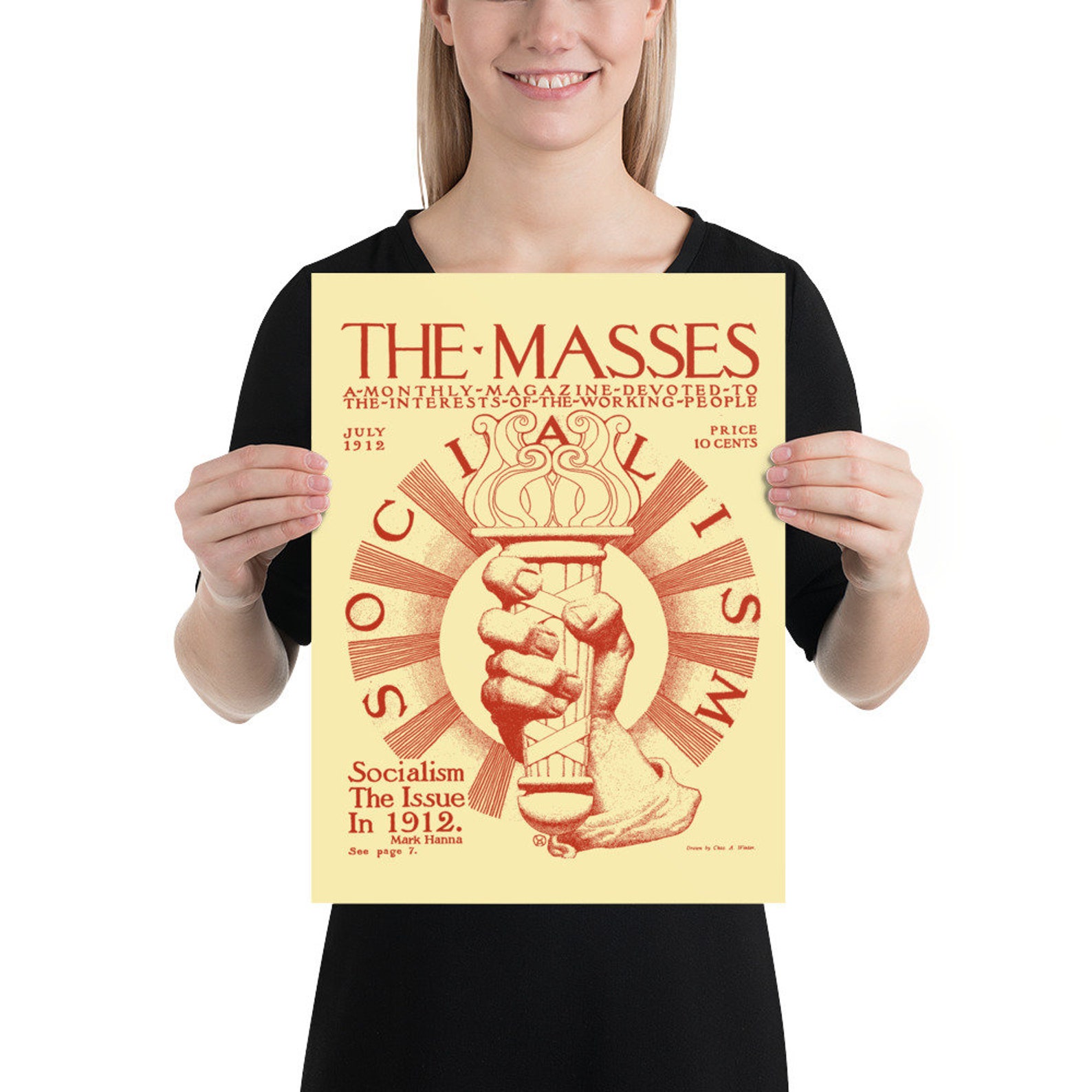 Socialist Poster: Hand With Torch Retro Masses 1912 Magazine Cover Art ...